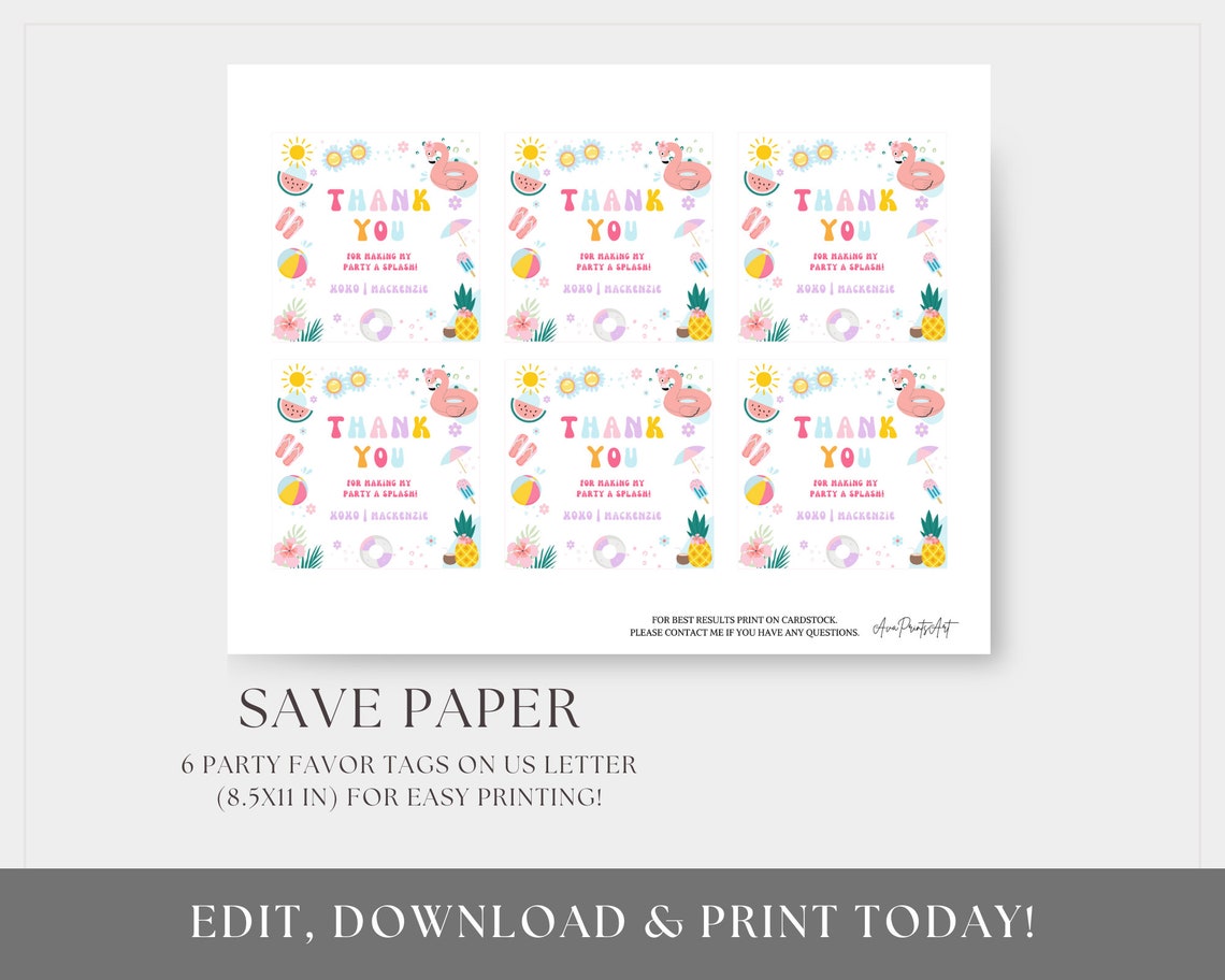 Editable Fun in the Sun Birthday Party Favor Tags | Tropical Splish ...