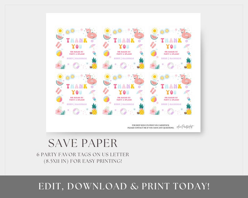 Editable Fun in the Sun Birthday Party Favor Tags | Tropical Splish ...