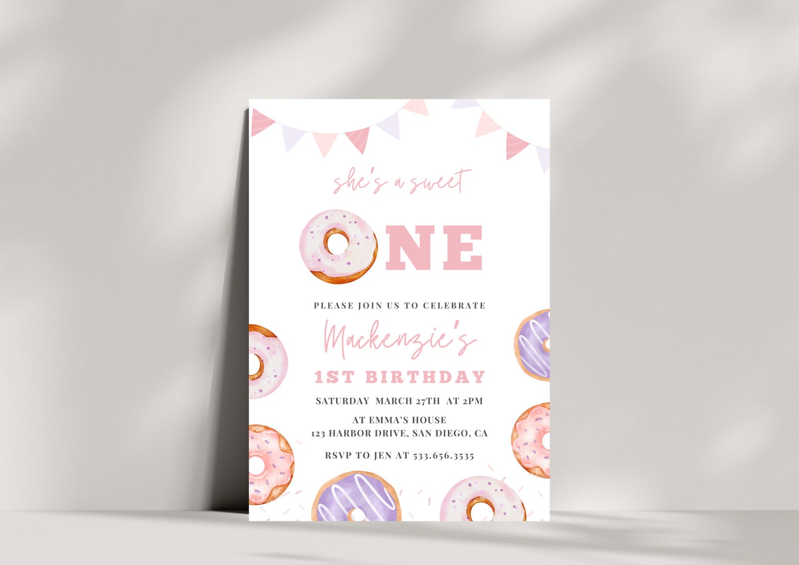 Editable Donut Birthday Invitation Sweet One Birthday Invite Canva ...