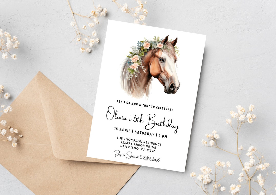 Horse Birthday Party Invitation Digital Download Gallop on Over Horse ...