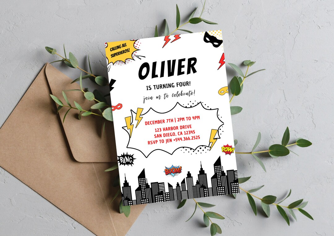Modern Superhero Birthday Party Invitation Instant Download Print or ...