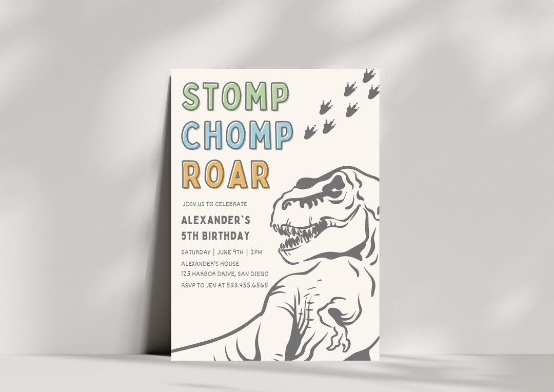 Stomp Chomp Roar Dinosaur Birthday Invitation Instant Download Modern ...