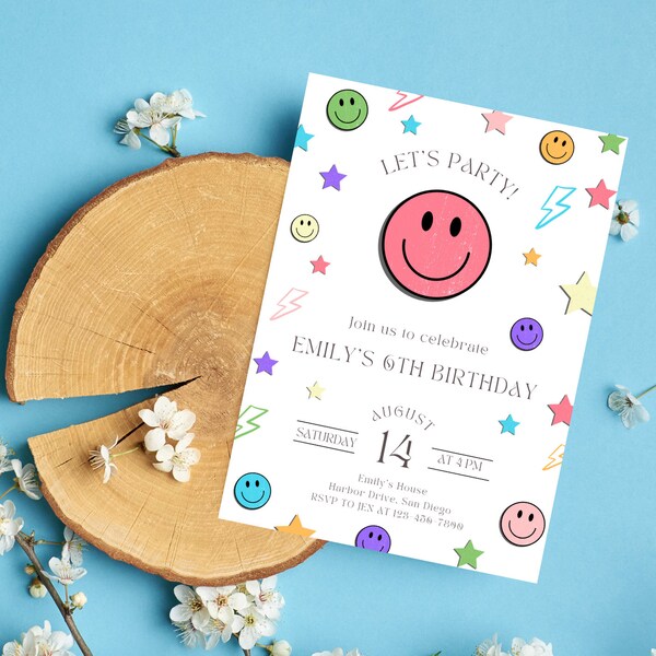 Smiley Face Digital Invitation - Etsy