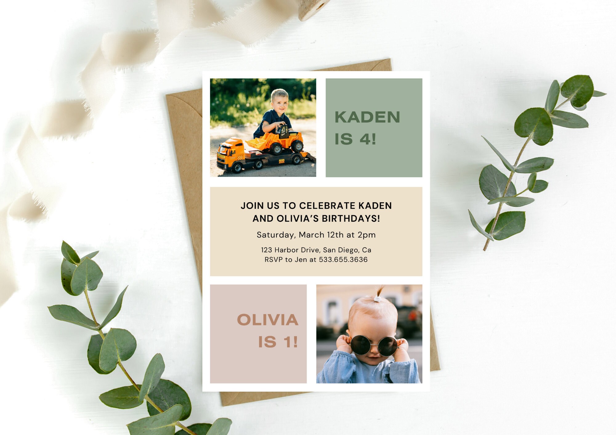 Joint Birthday Party Photo Invitation Double Birthday Party With ...