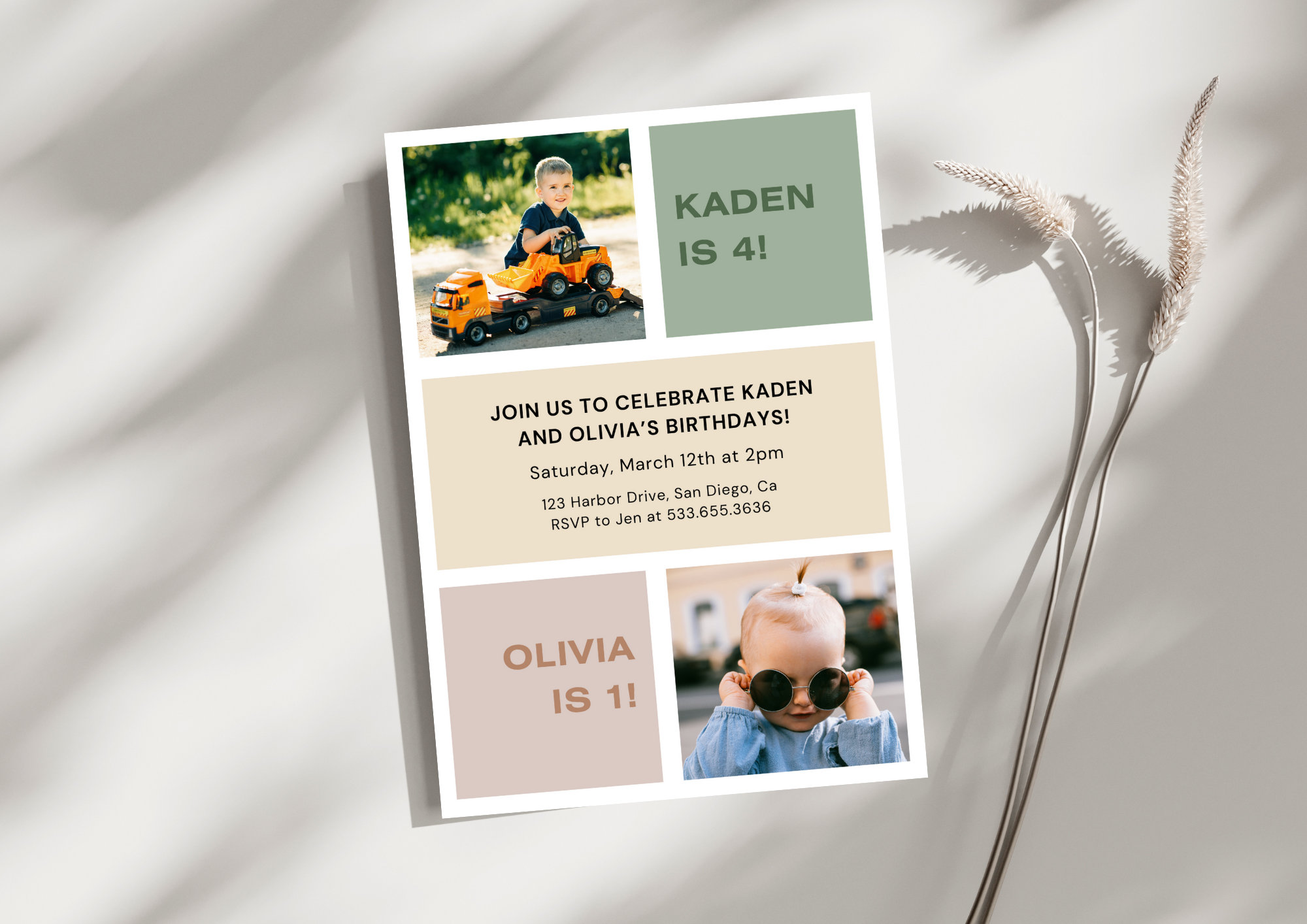 Joint Birthday Party Photo Invitation Double Birthday Party With ...