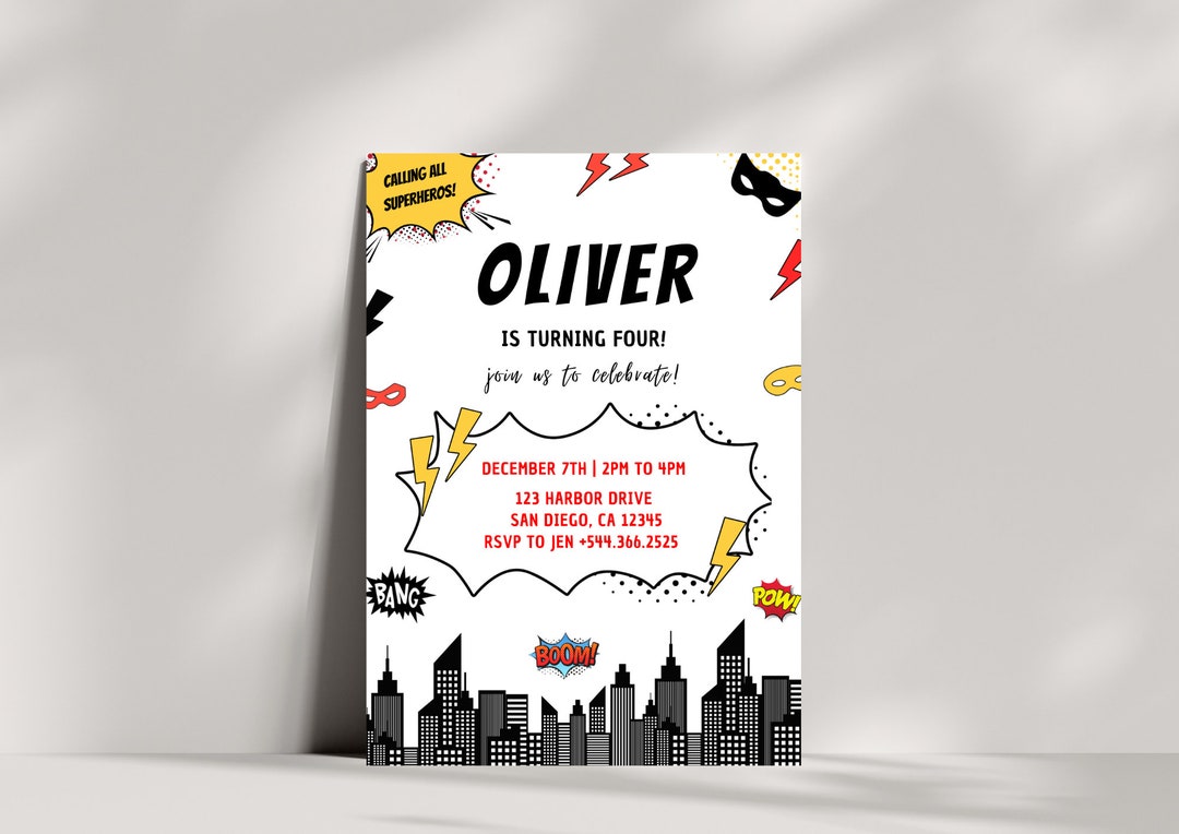 Modern Superhero Birthday Party Invitation | Instant Download | Boy ...