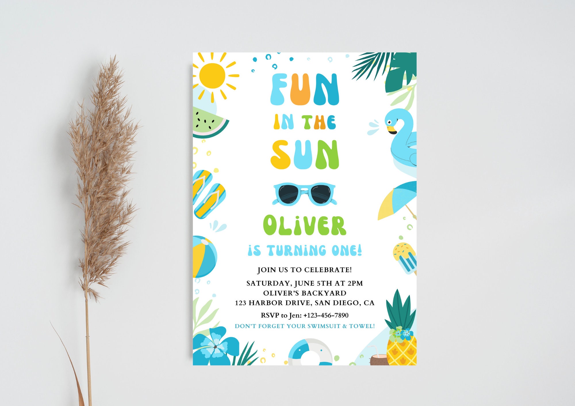 Editable Fun in the Sun Birthday Party Invitation Tropical Splish ...