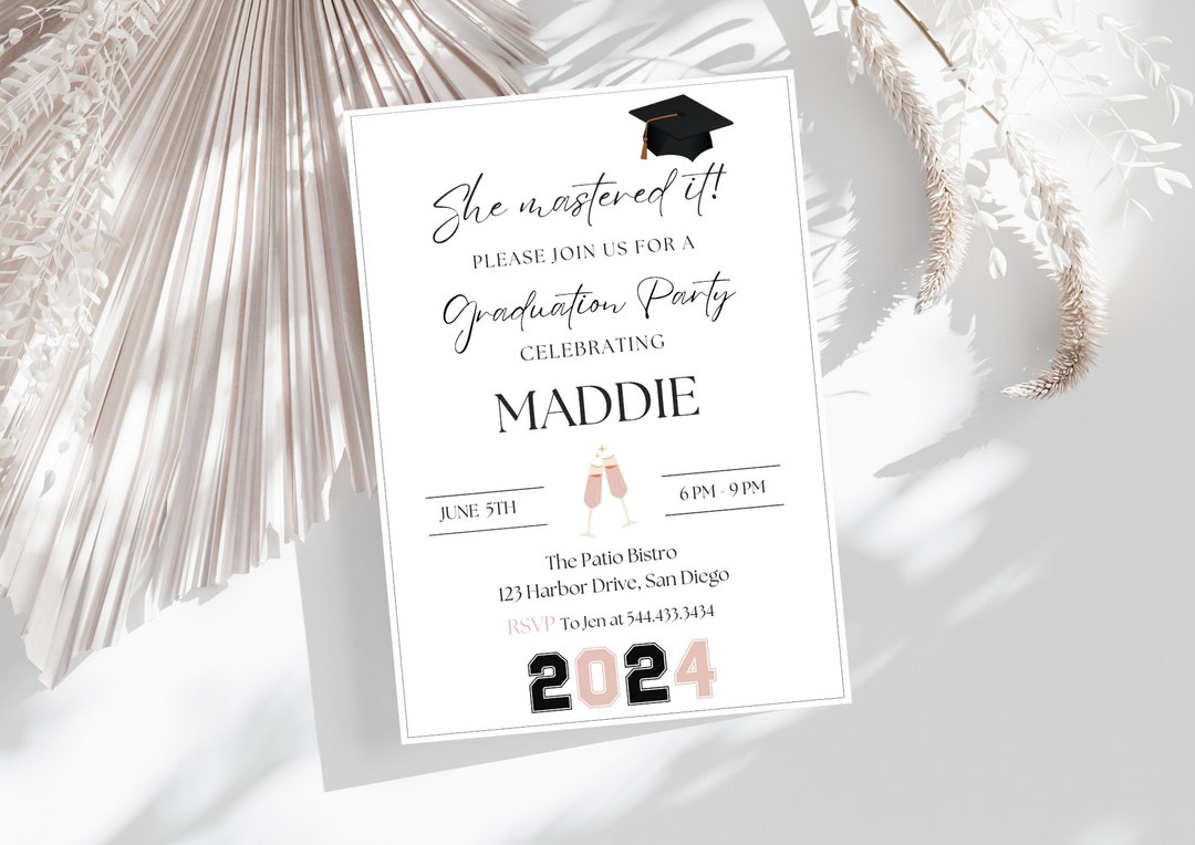 She Mastered It Graduation Party Invitation Editable Template Printable ...