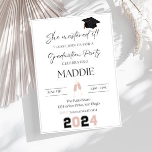 She Mastered It Graduation Party Invitation Editable Template Printable ...
