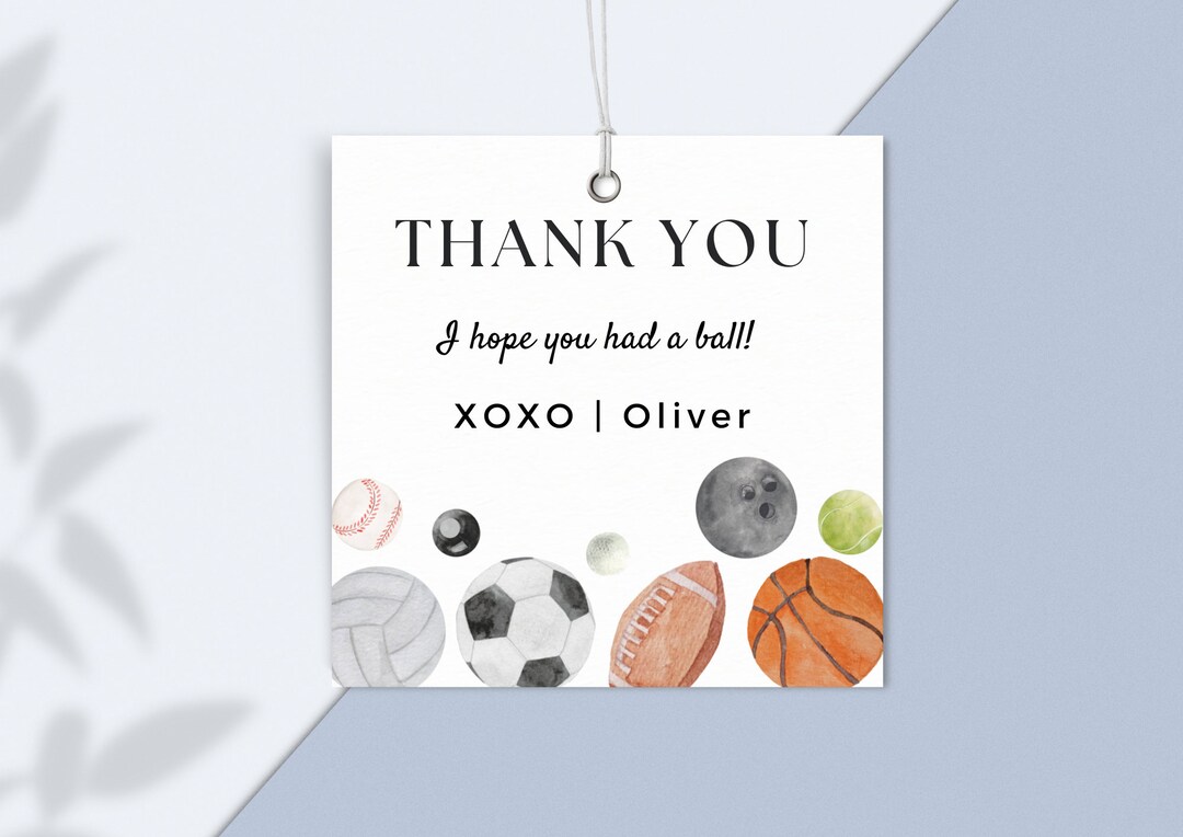 Sports Themed Party Favor Tag | Sports Birthday Thank You Tags ...