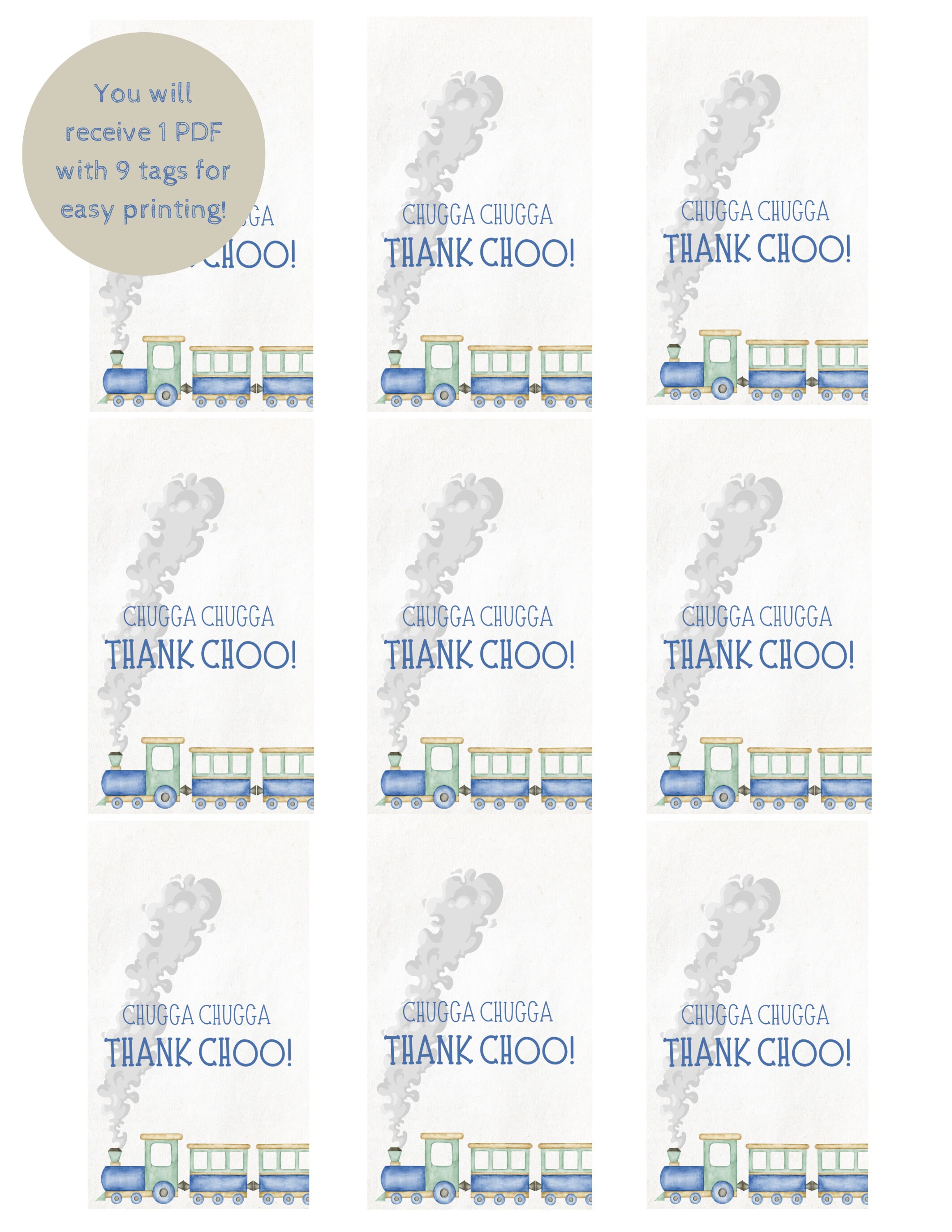 Train Birthday Party Favor Thank You Tags Chugga Chugga Thank Choo ...