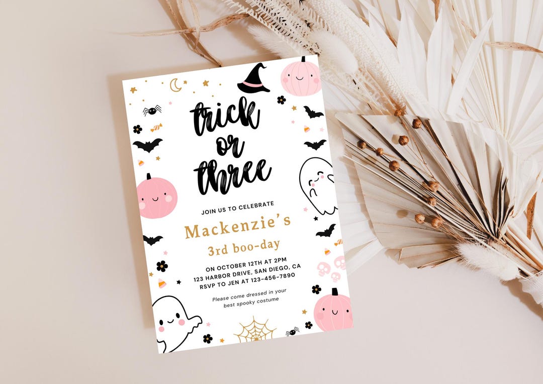 Trick or Three Birthday Invitation Digital Download Ghost Spooky ...