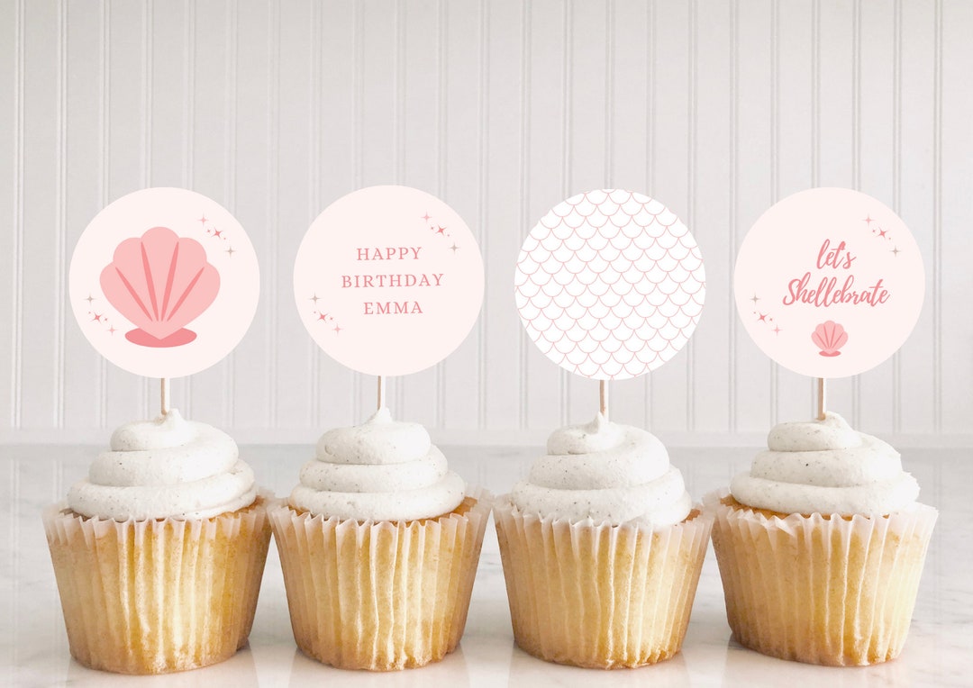 Shellebrate Birthday Party Cupcake Toppers Instant Download Seashell ...