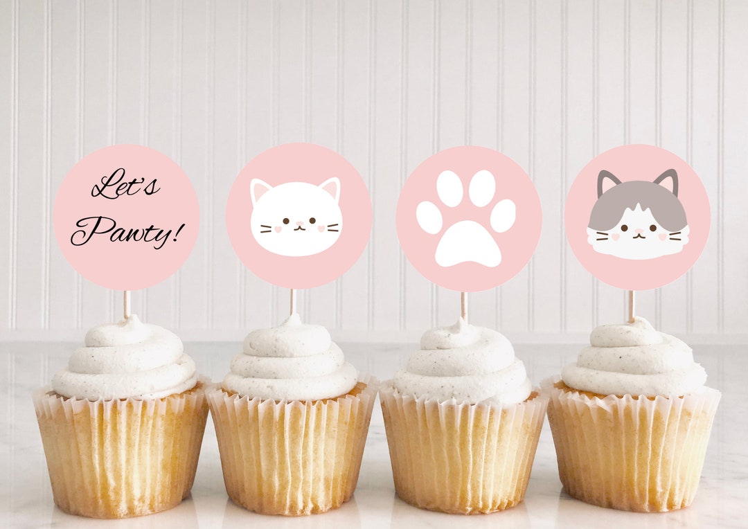 Kitten Birthday Party Cupcake Toppers | Cat Pawty Party Decor | Instant ...
