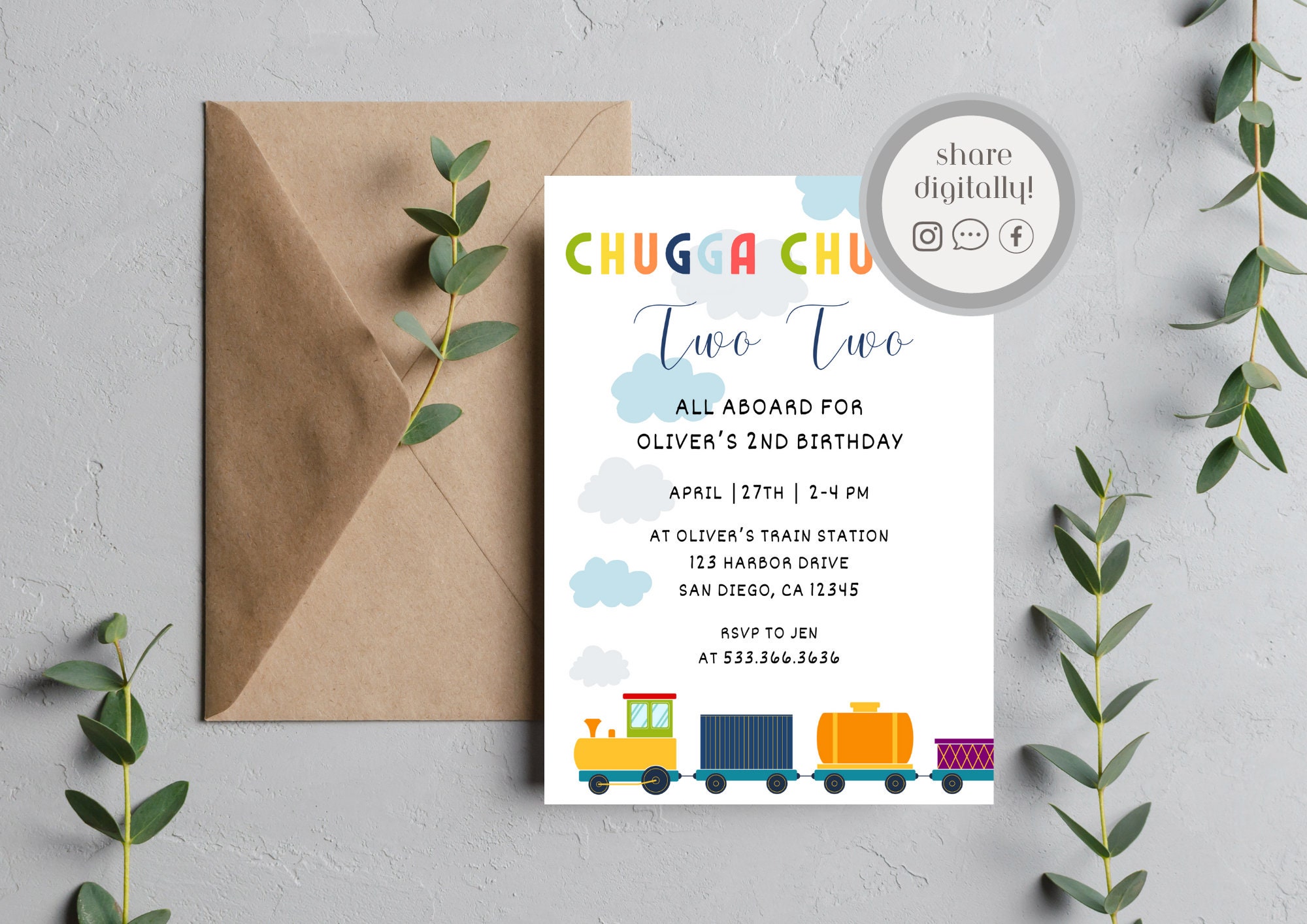 Train Birthday Invitation Digital Download Boy Birthday All Aboard ...
