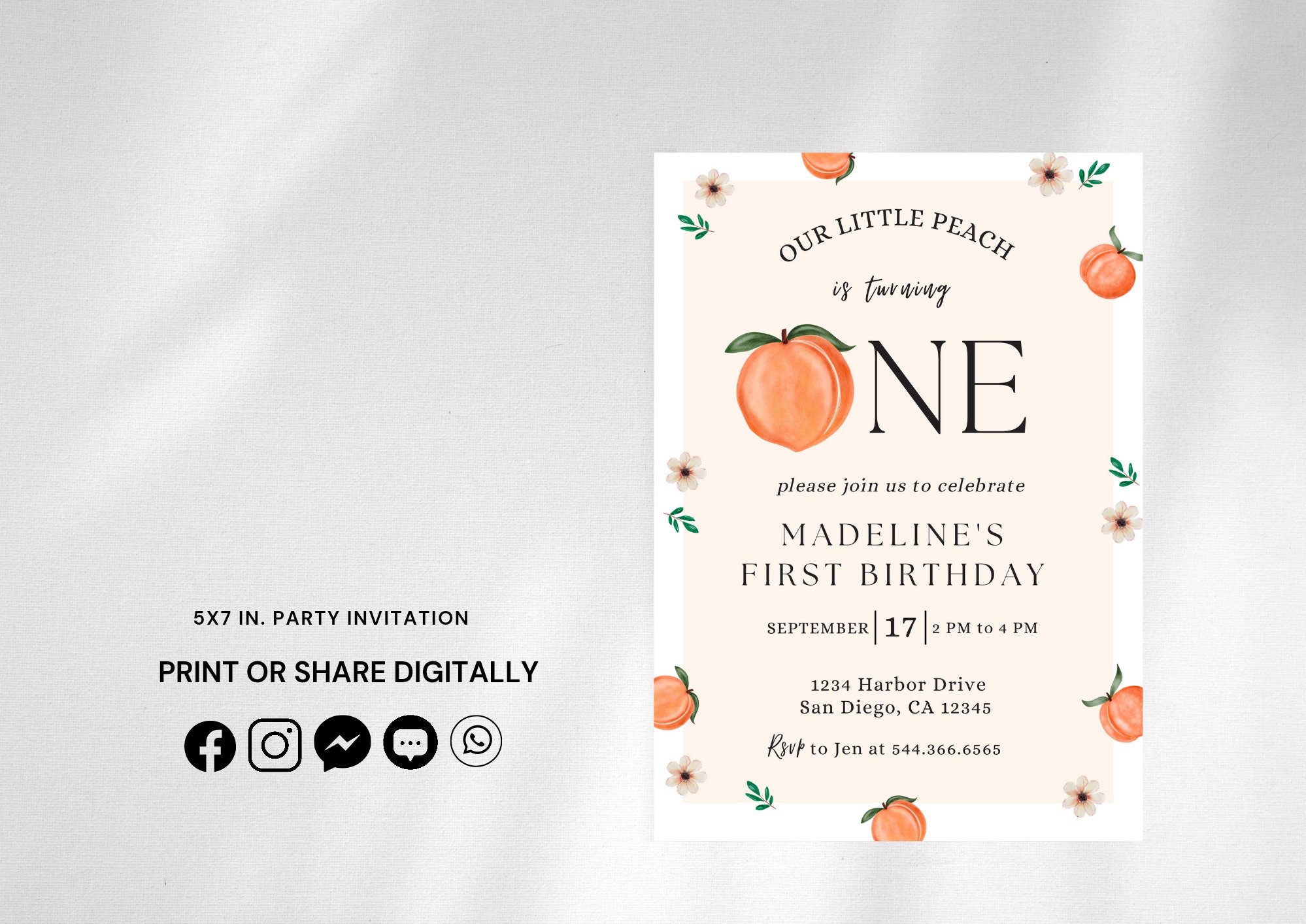 Peach First Birthday Party Invitation | Instant Download | Peach Themed ...