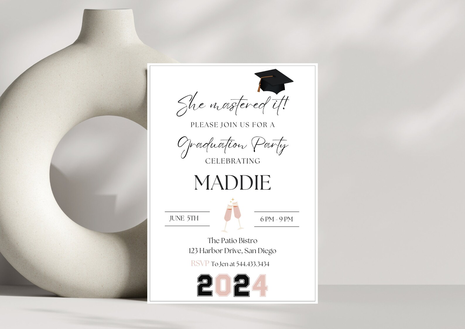 She Mastered It Graduation Party Invitation Editable Template Printable ...