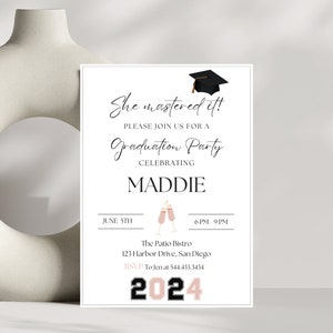 She Mastered It Graduation Party Invitation Editable Template Printable ...