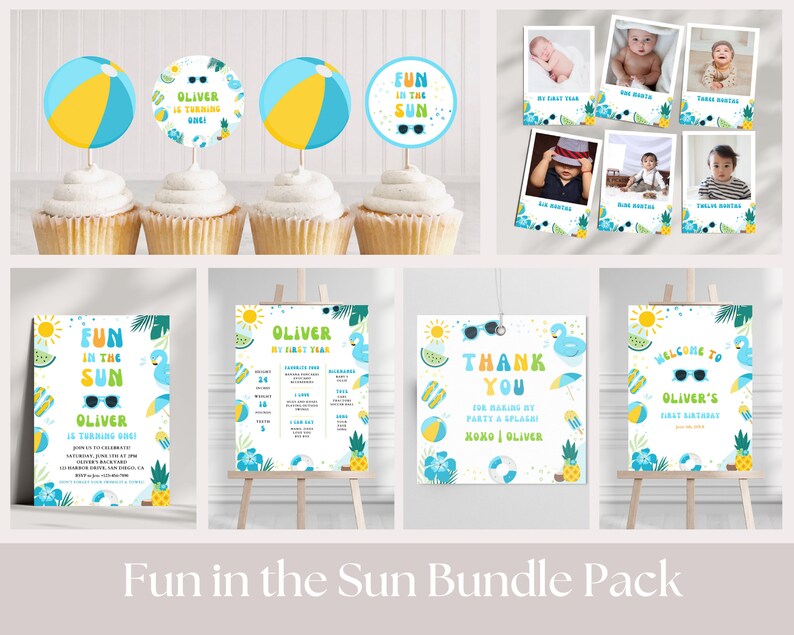 Editable Fun in the Sun Birthday Party Bundle Tropical Splish Splash ...