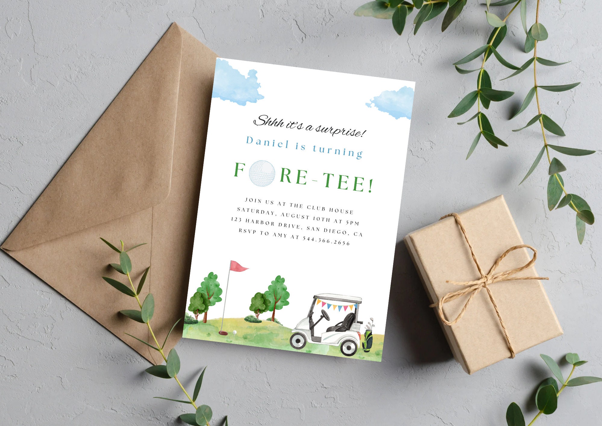 Golf FORE-TEE Birthday Party Invitation Instant Download Golf Surprise ...