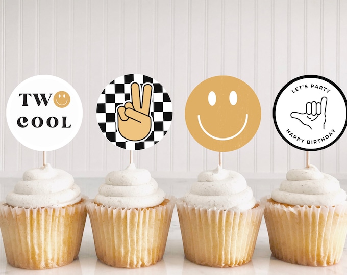 Two Cool Cupcake Toppers, Two Cool Party Decorations, 2nd Birthday ...