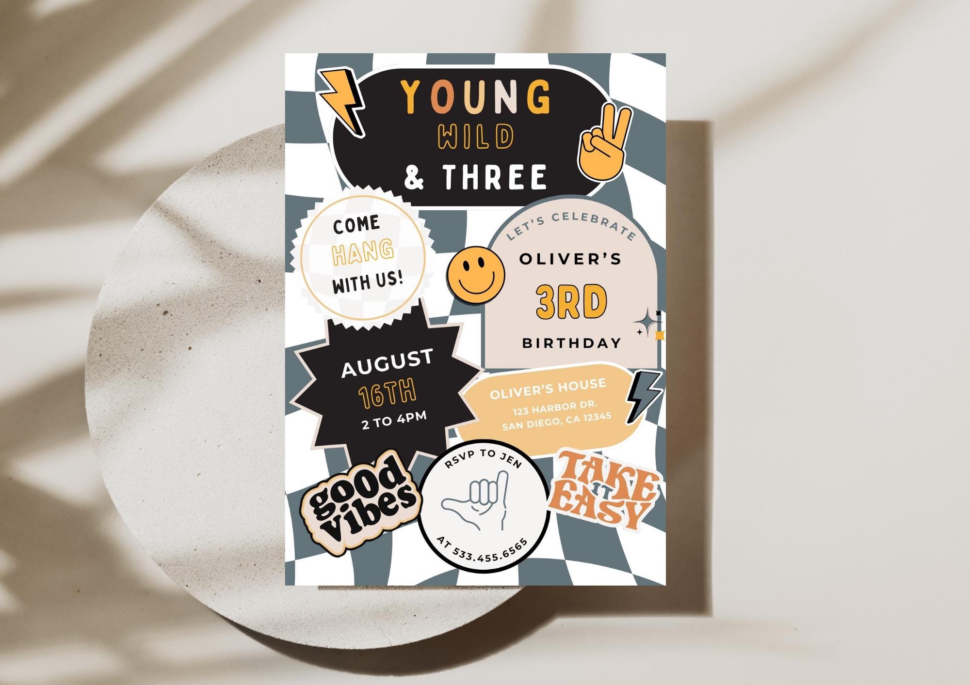 Young Wild & Three Birthday Invitation | Digital Download | Boy 3rd ...