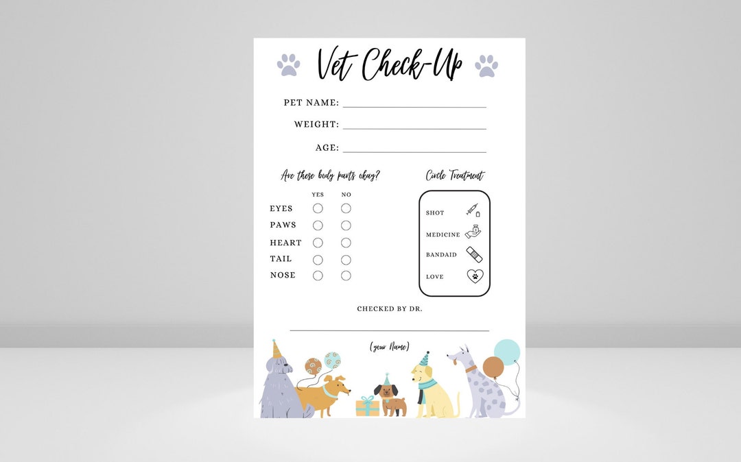 Lets Pawty Puppy Vet Exam Check up Sheet Instant Download - Etsy