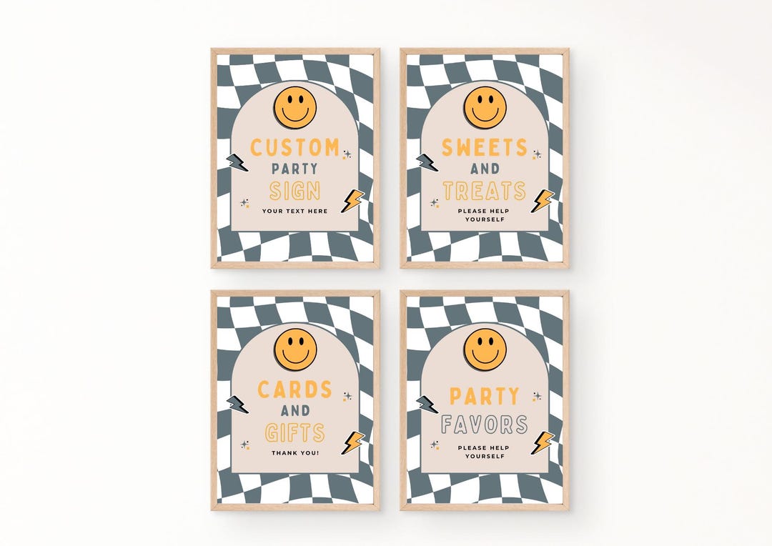 Retro Birthday Party Table Signs | Digital Download | Boy Any Age ...