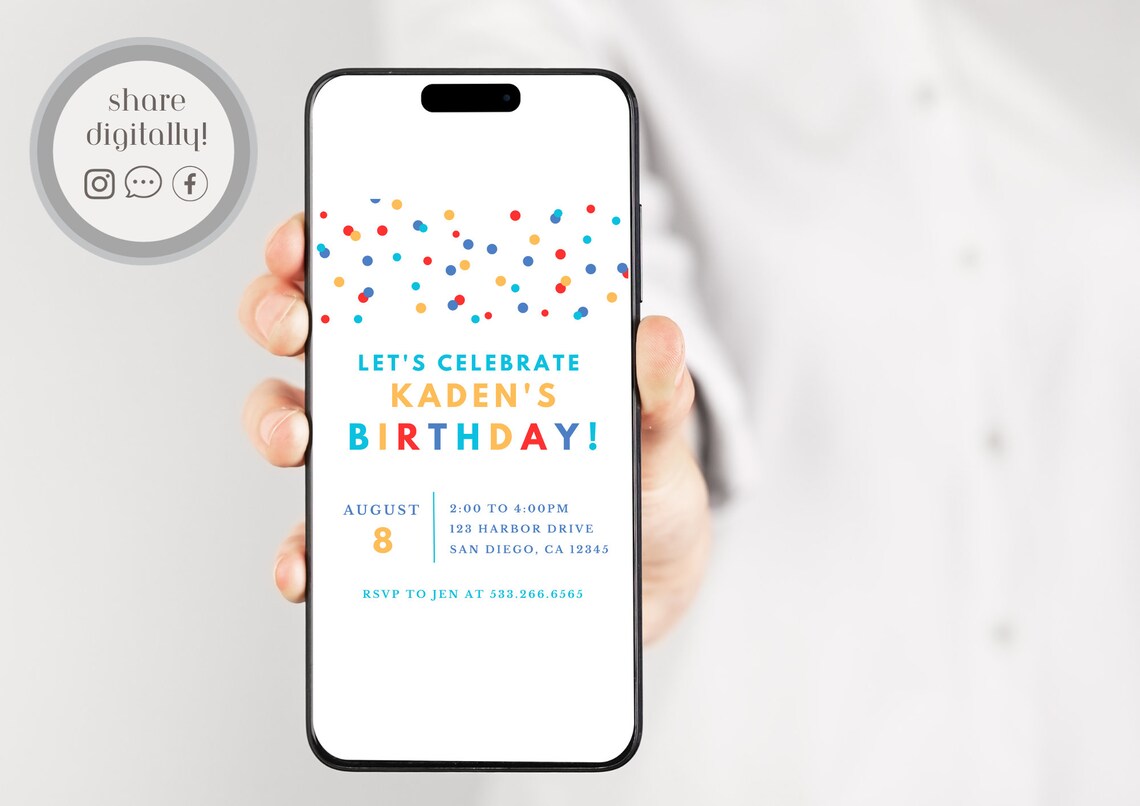 Editable Confetti Birthday Party Invitation Instant Download - Etsy