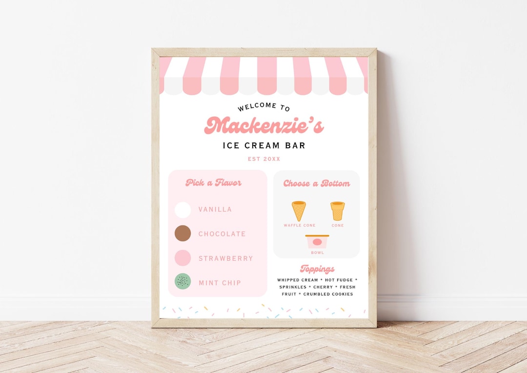Ice Cream Bar Menu Party Sign | Instant Download | Summer Birthday ...
