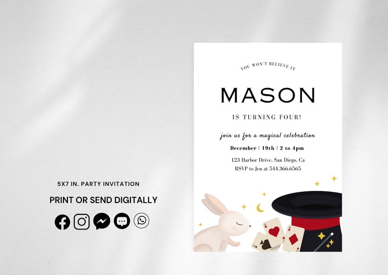 Magic Birthday Party Invitation | Instant Download | Magician Magic ...