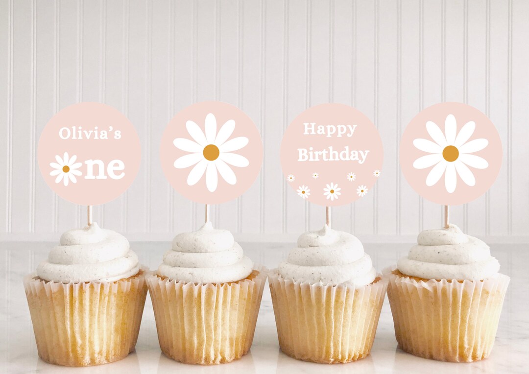 Daisy 1st Birthday Party Cupcake Toppers | Instant Download | Boho ...