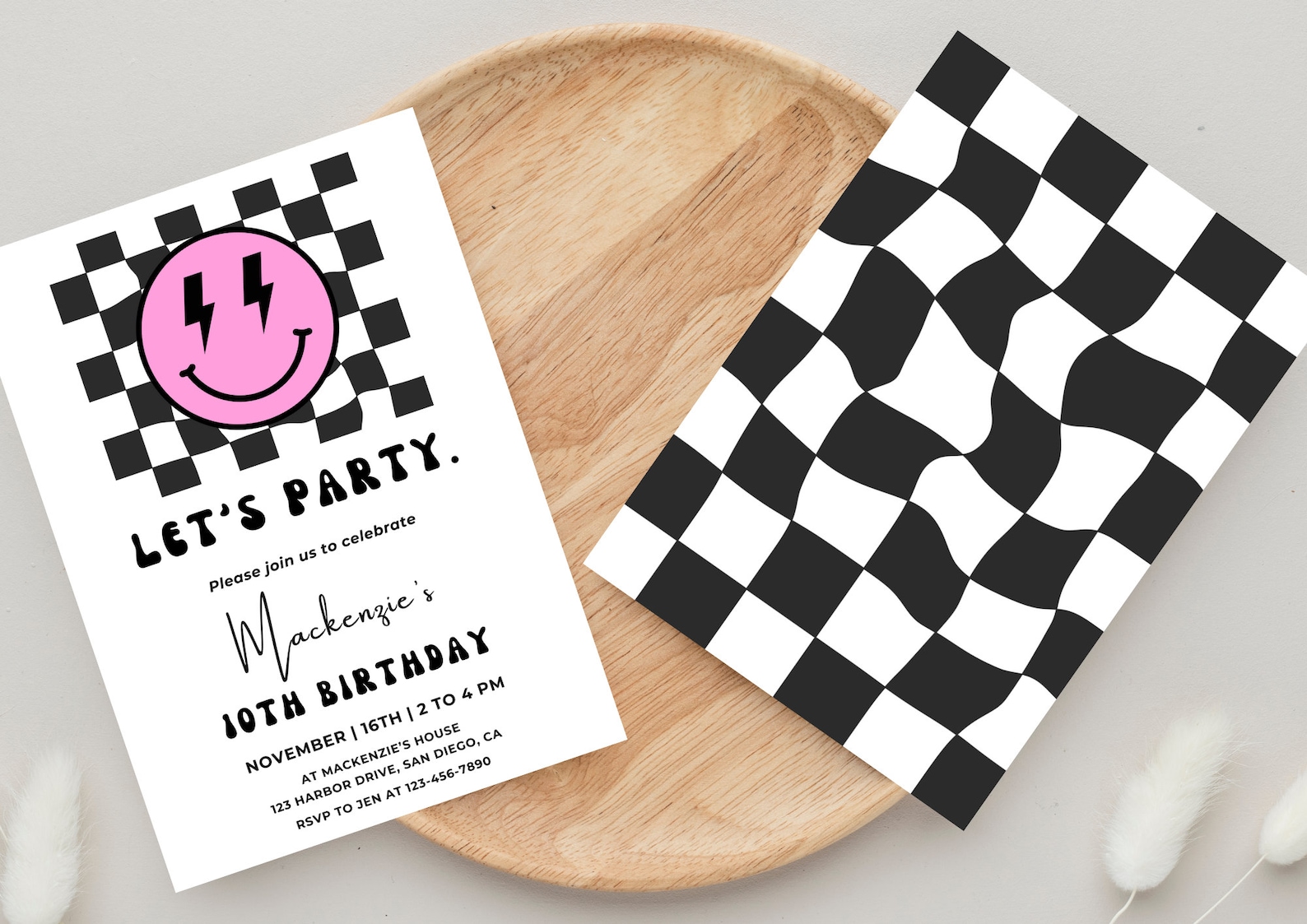 Smiley Face Birthday Invitation Digital Download Girl 5th, 10th, 13th ...