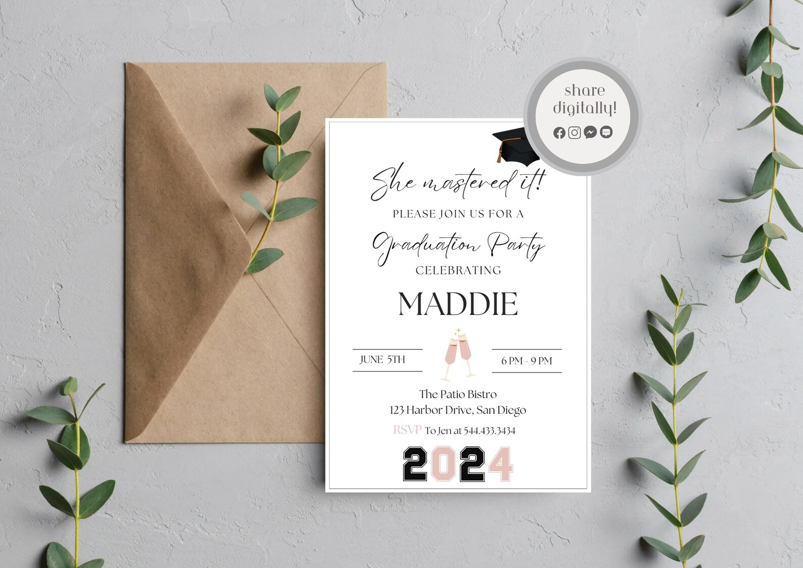 She Mastered It Graduation Party Invitation Editable Template Printable ...