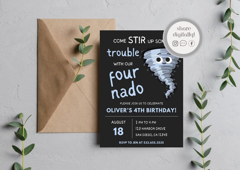 Fournado Birthday Party Invitation Instant Download Storm Weather Party ...