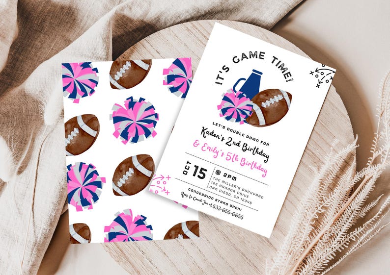 Joint Birthday Party Invitation | Game on Football Cheerleading Invite ...