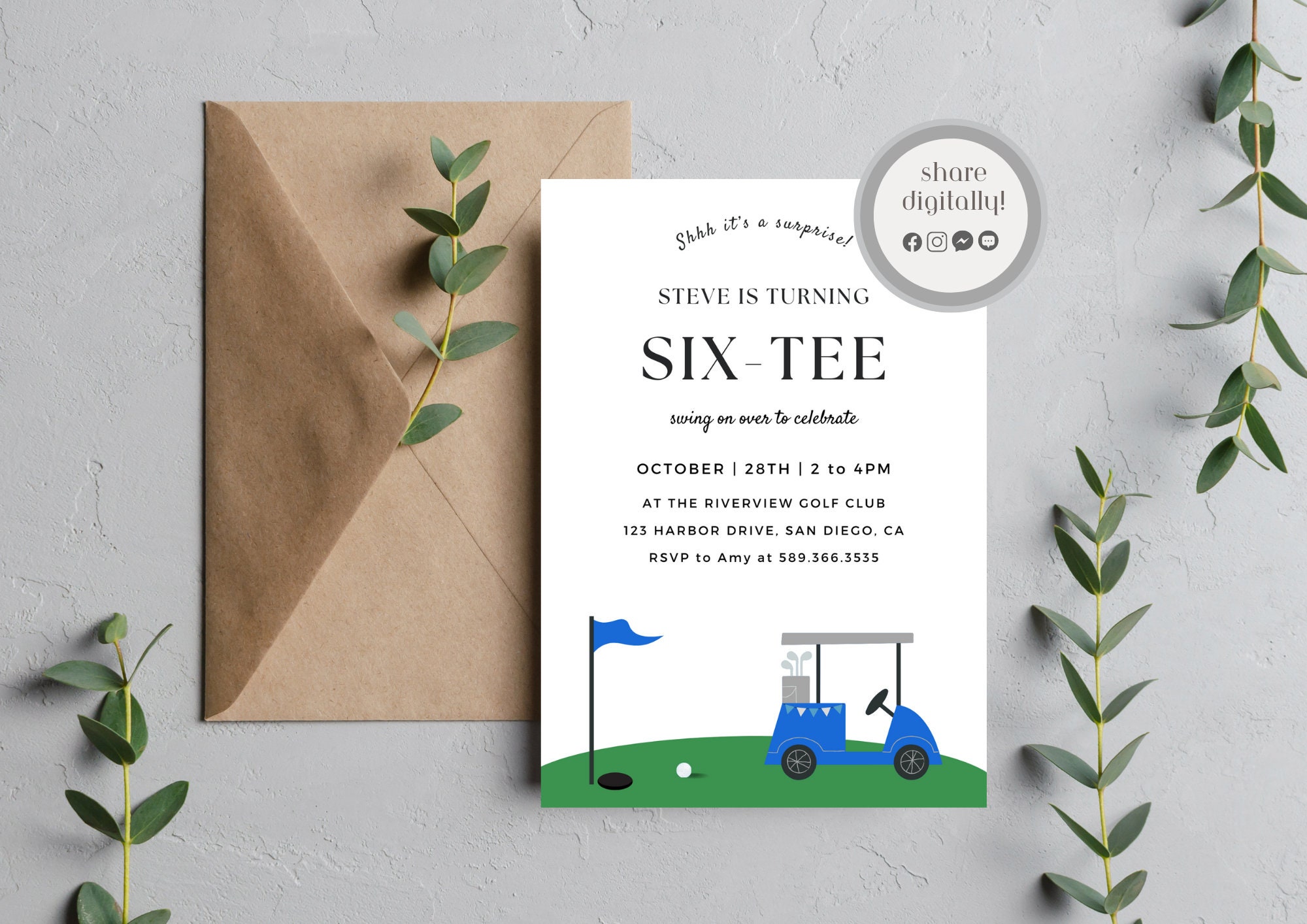 Golf SIX-TEE Birthday Party Invitation Instant Download Surprise 60th Birthday Invitation Golf ...