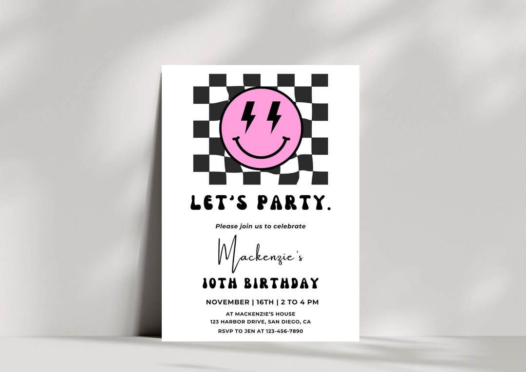 Smiley Face Birthday Invitation | Digital Download | Girl 5th, 10th ...