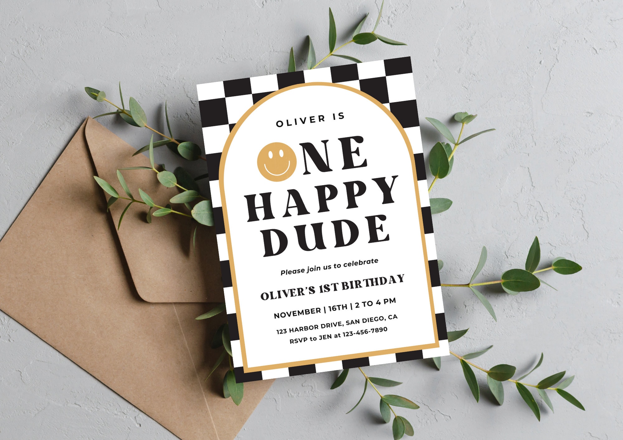 ONE Happy Dude Birthday Invitation | Digital Download | Boy 1st ...