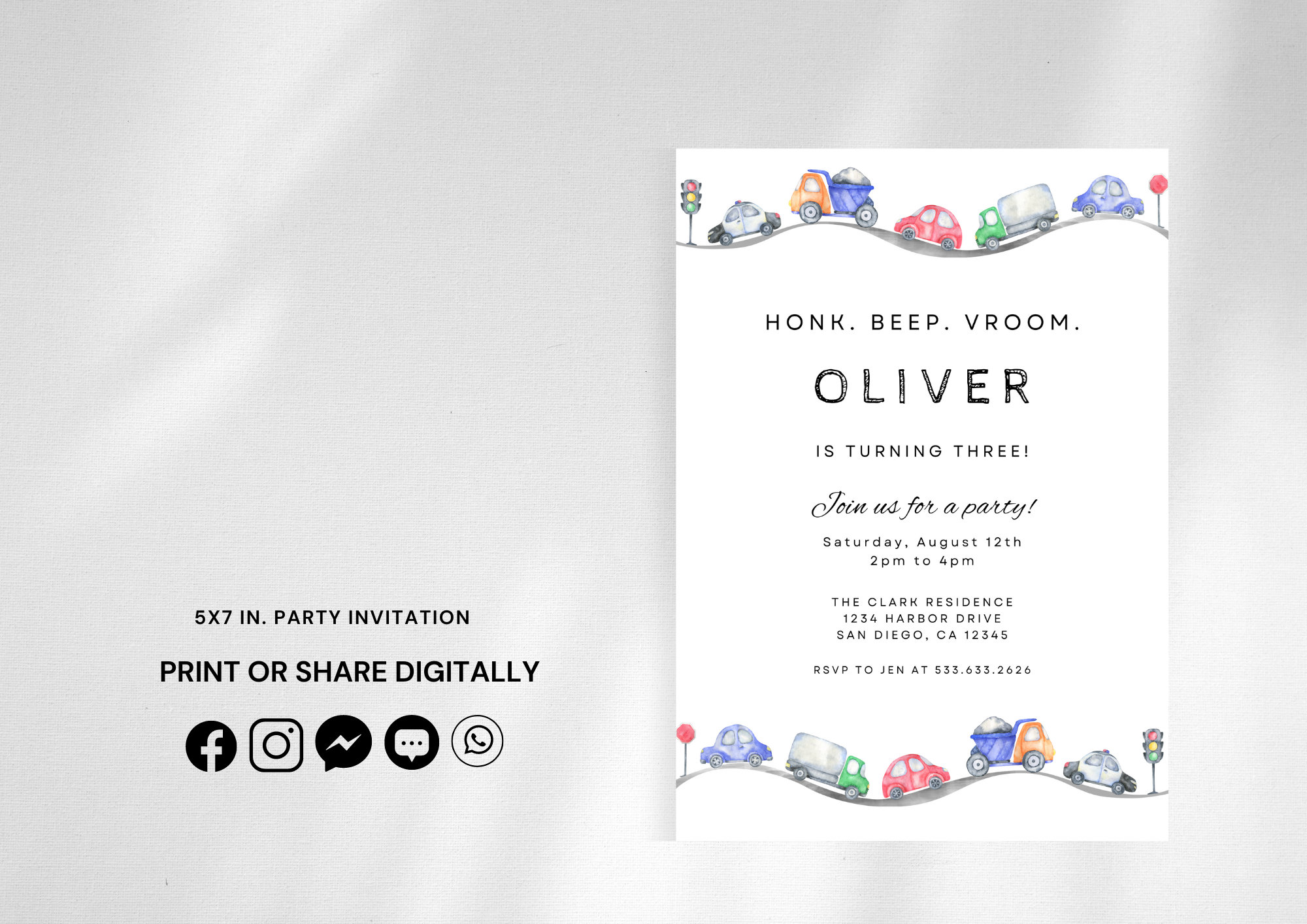 Transportation Birthday Party Invitation Instant Download Truck & Car ...