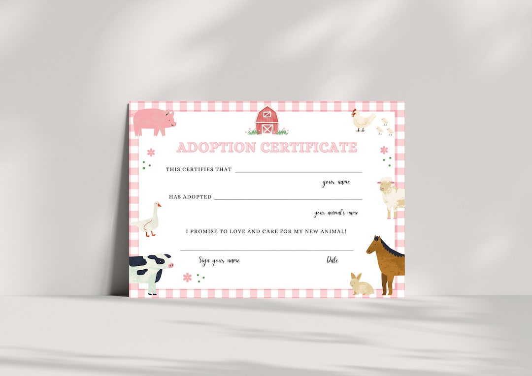 Adopt an Animal Adoption Certificate | Digital Download | Farm Animals ...