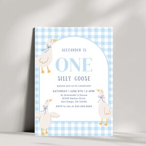 ONE Silly Goose First Birthday Invitation | Instant Download | Blue ...