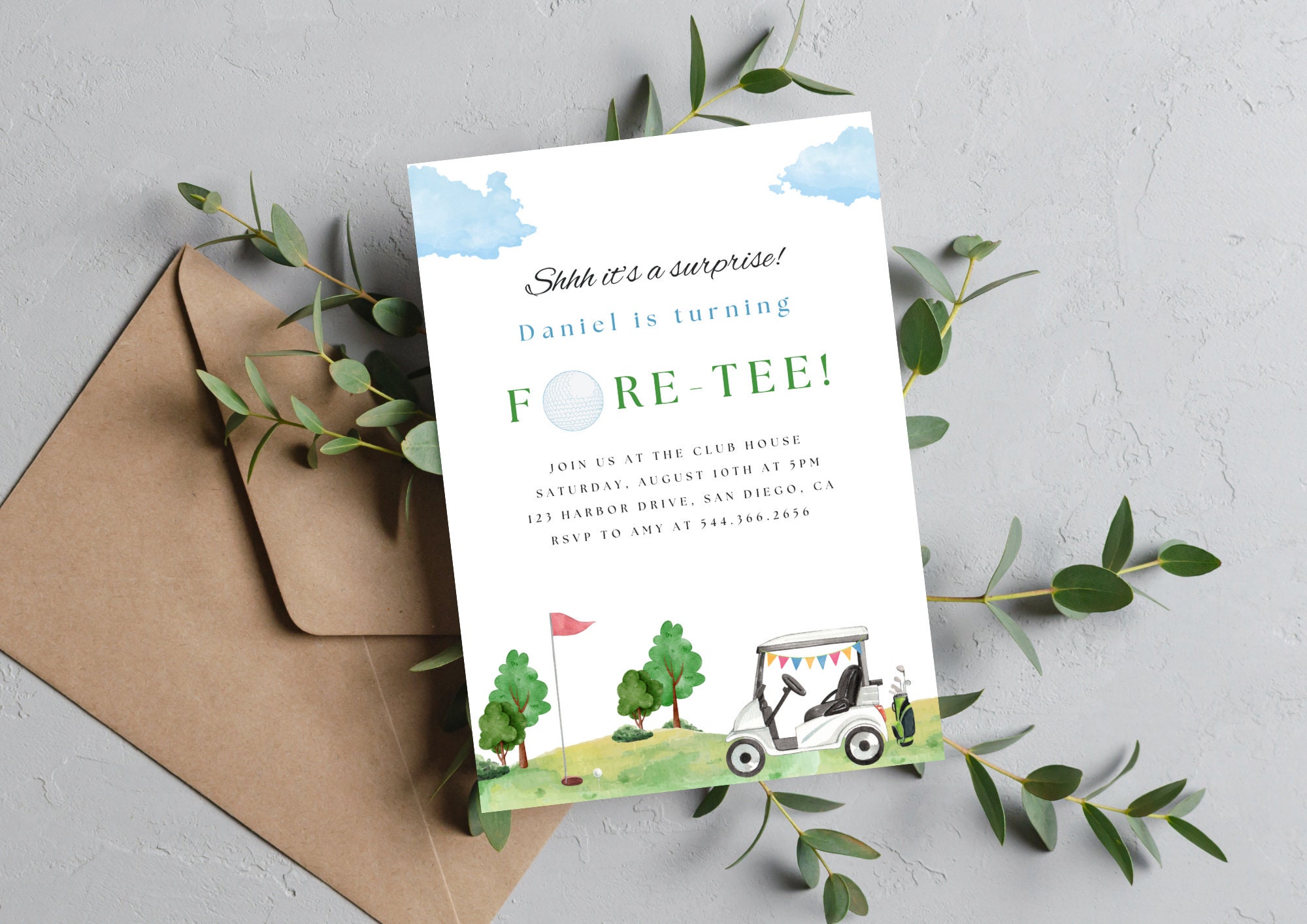 Golf FORE-TEE Birthday Party Invitation Instant Download Golf Surprise ...