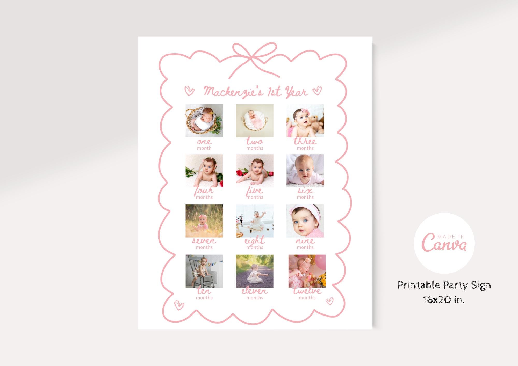 Cute Pink Bow Party Milestone Sign | Digital Download | Girls Just ...