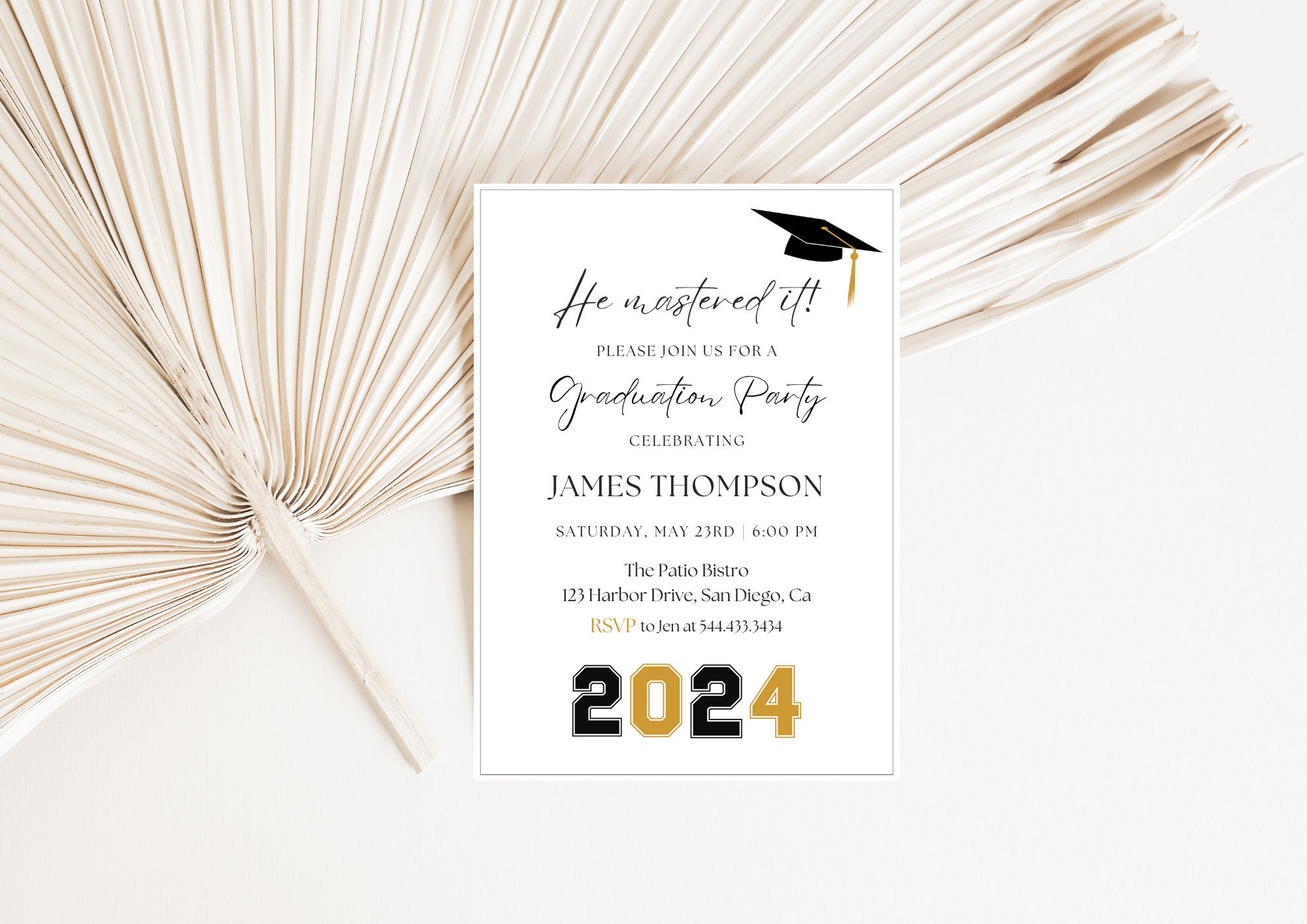He Mastered It Graduation Party Invitation Editable Template Printable ...