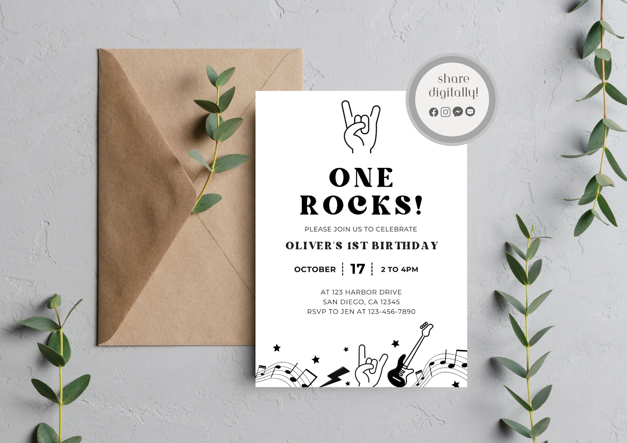 ONE Rocks Birthday Party Invitation Instant Download Rock and Roll ...