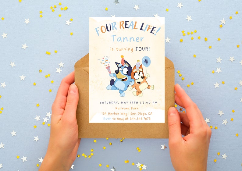 Four Real Life Bluey Birthday Invitation Editable Template - Etsy España