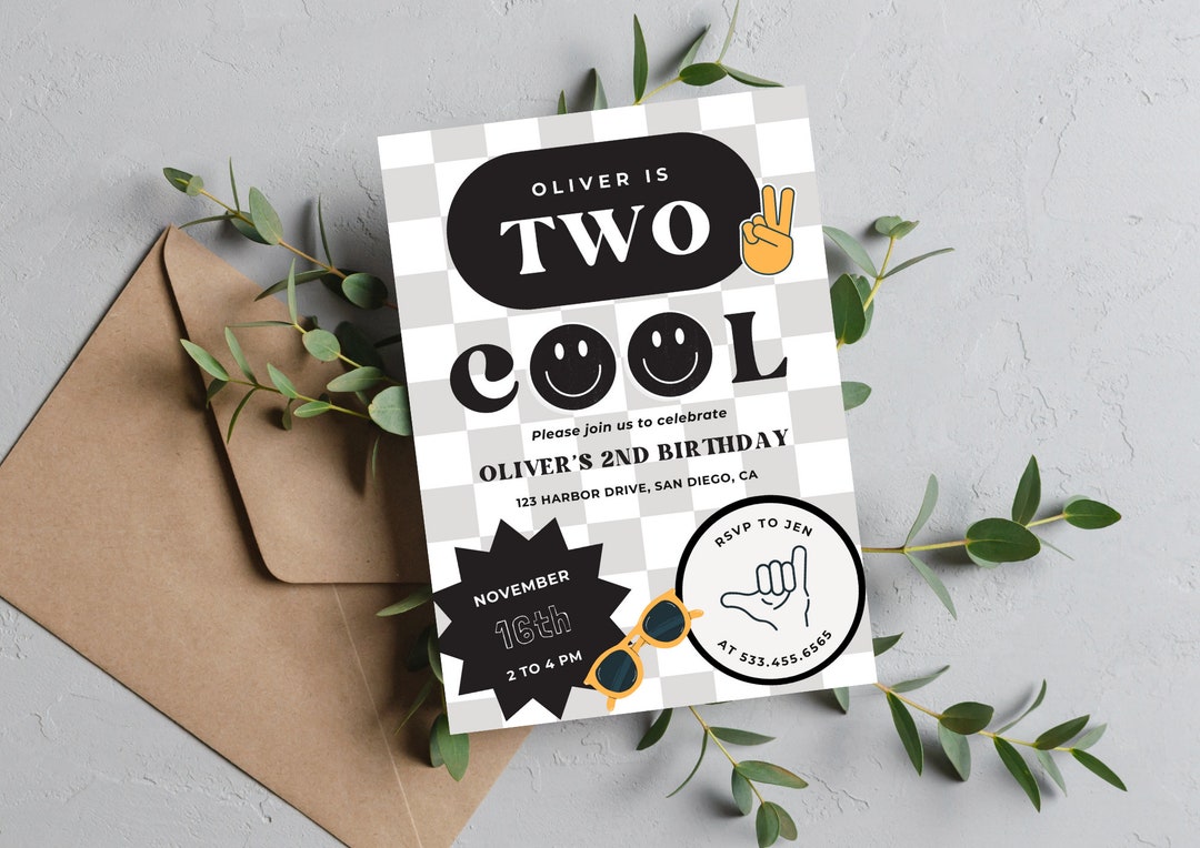 Retro TWO Cool Birthday Invitation | Digital Download | Boy 2nd ...
