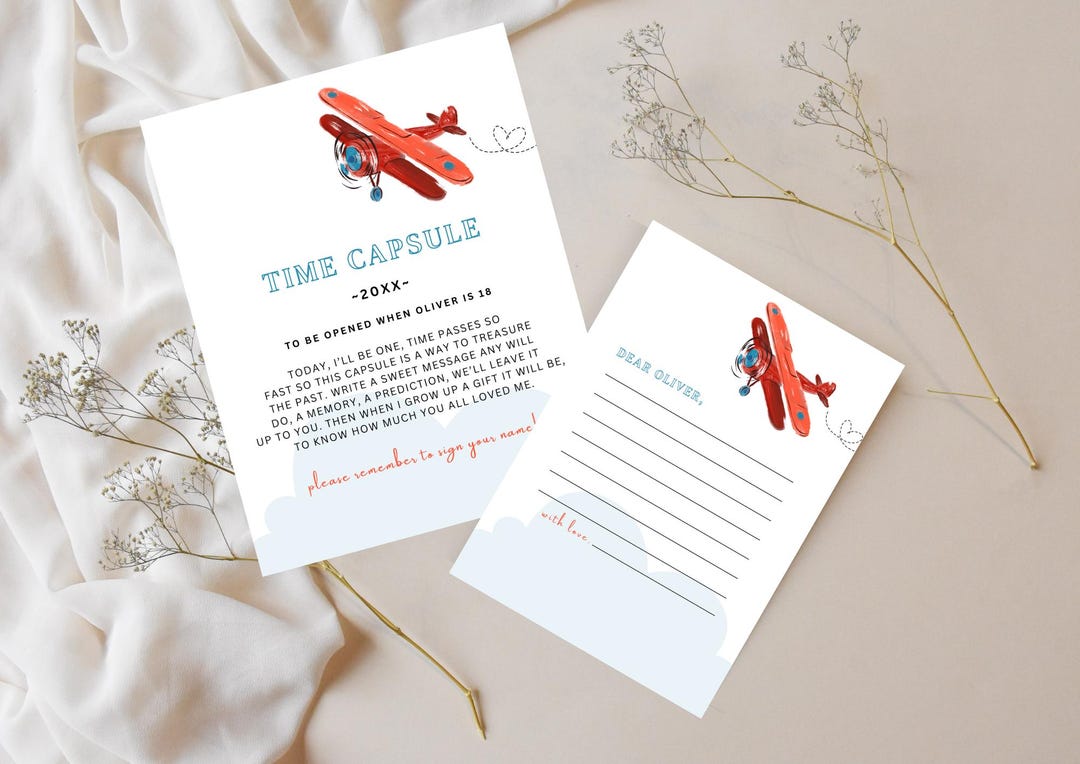 Modern Airplane Birthday Time Capsule, Plane Aviation Theme Party ...