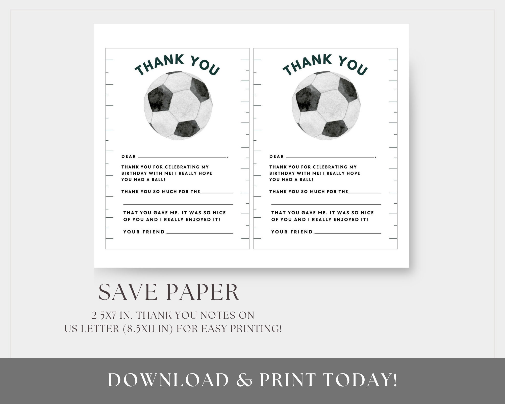 Game on Soccer Birthday Thank You Note Soccer Ball Birthday Party ...